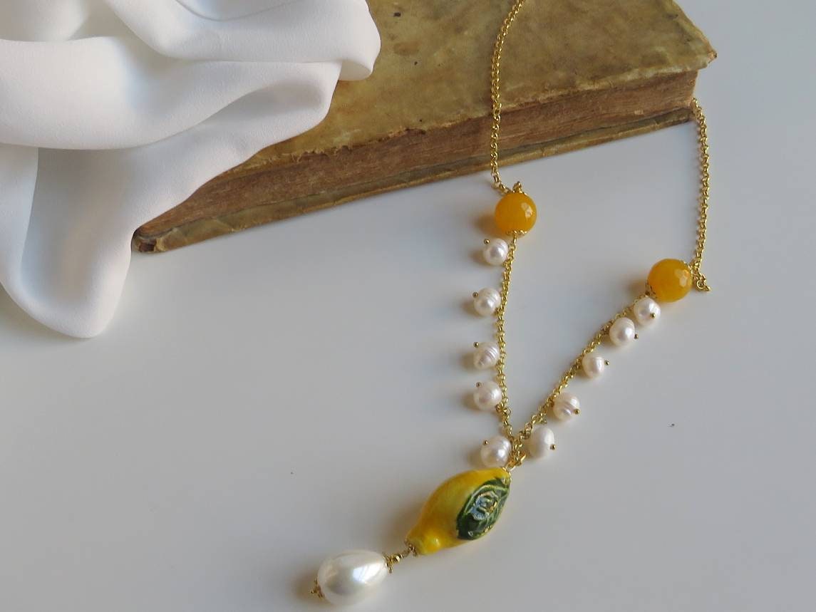 Gold Chain Necklace With Sicily Ceramic Lemon | Etsy