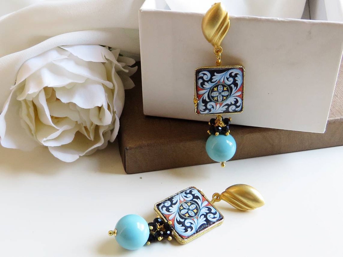 Baroque Style Tile Earrings - Etsy