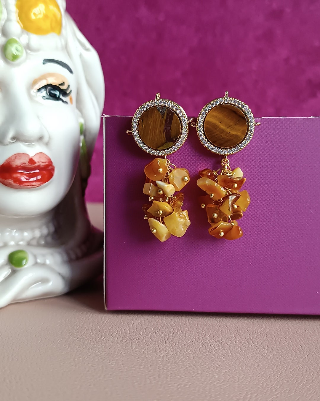 Amber Cluster Earrings - Etsy