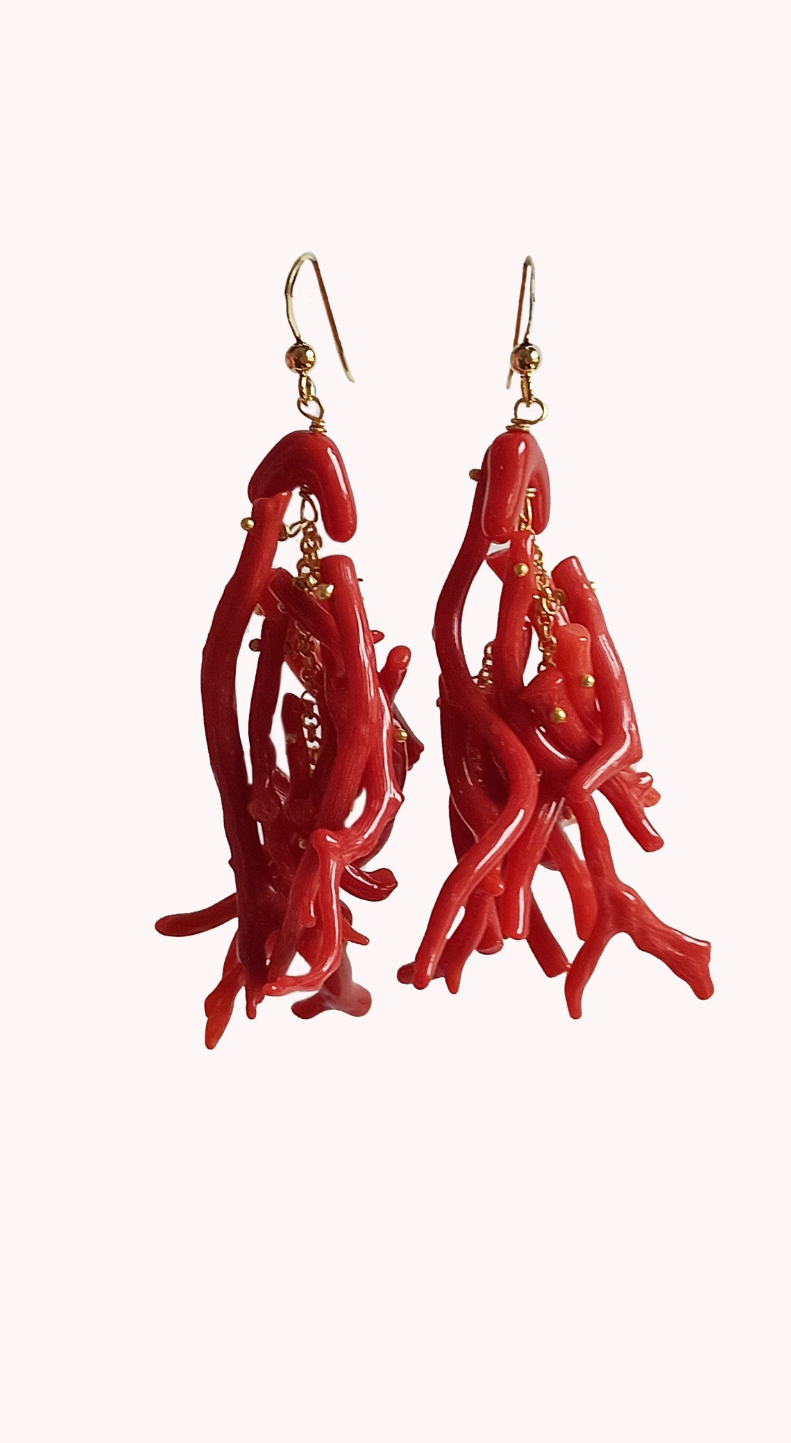 Red branch Coral cluster earrings | Etsy
