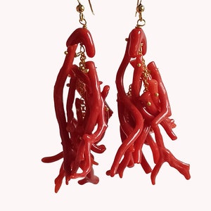 Red branch Coral cluster earrings | Etsy