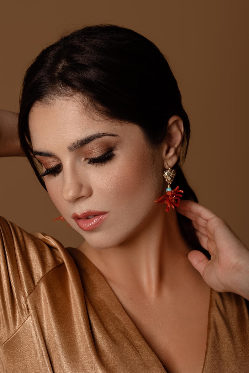 Red Coral Branches Cluster Earrings - Etsy