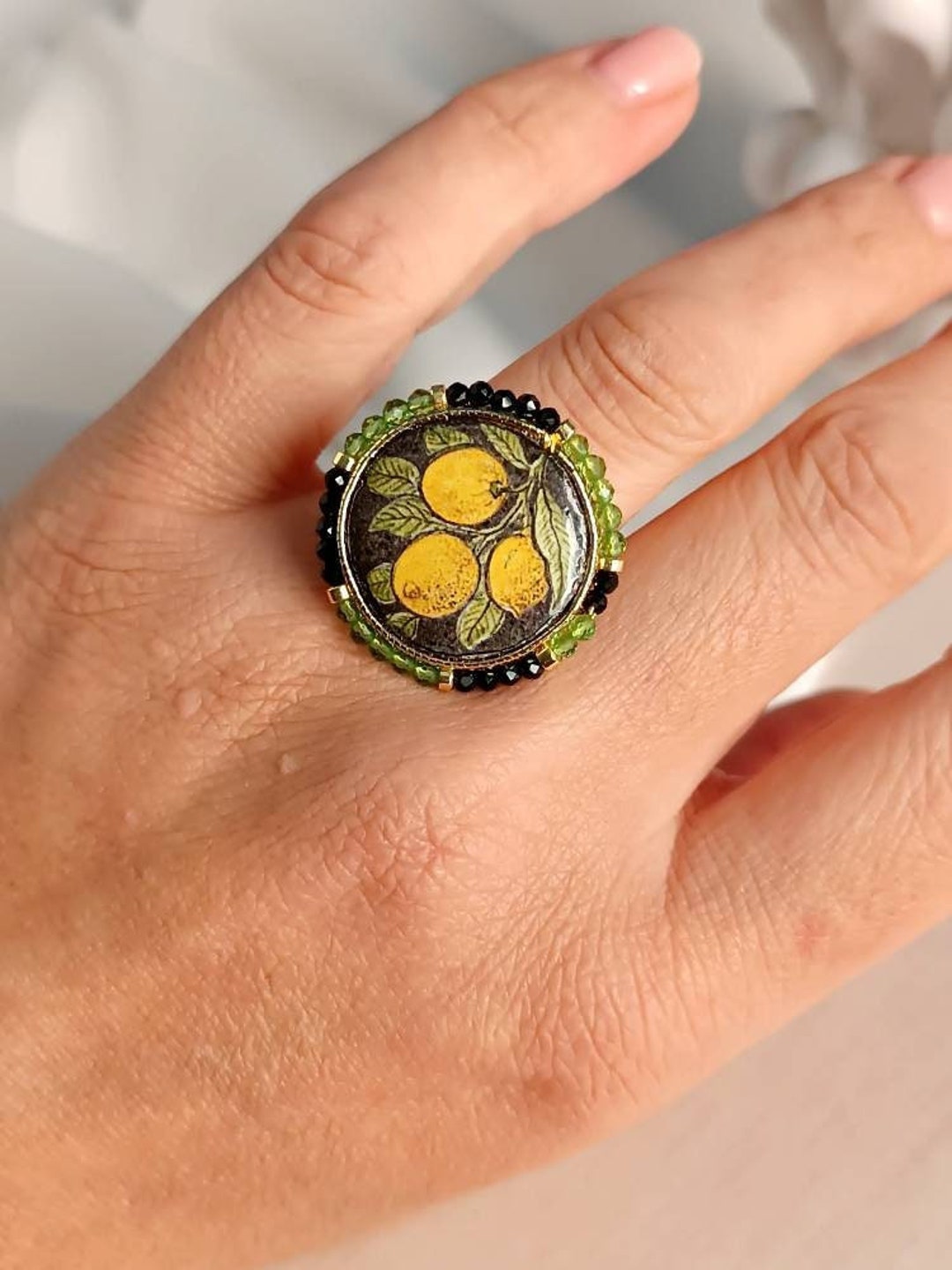 Sicily Ceramic Tile Ring - Etsy