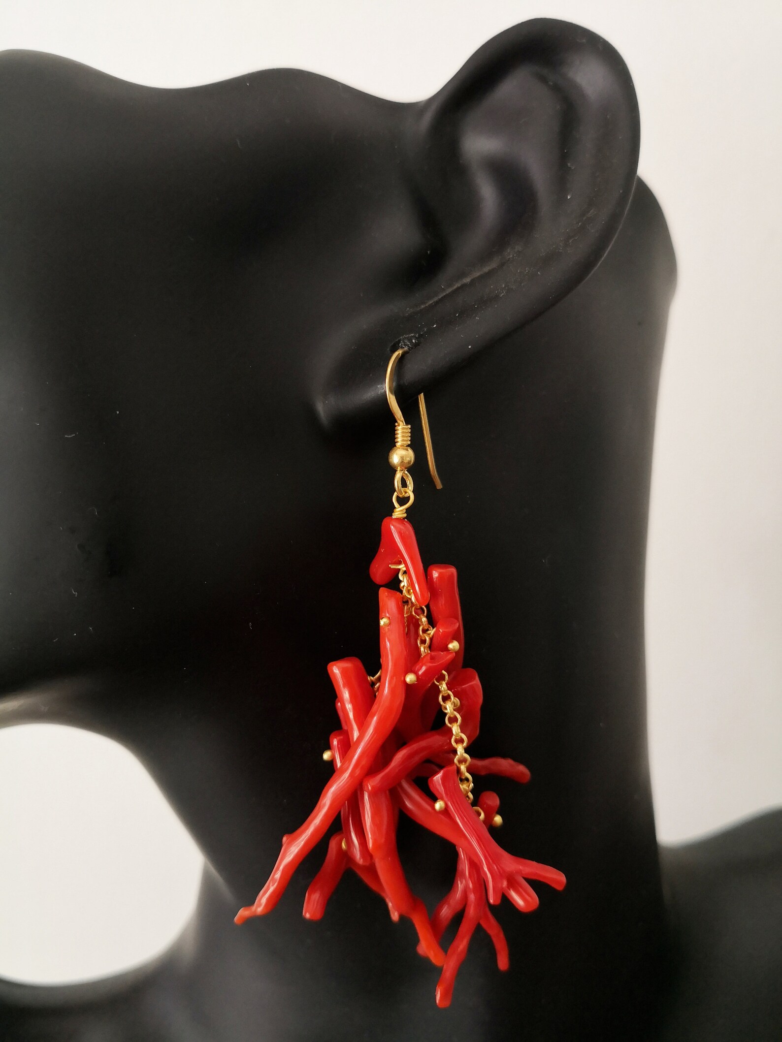 Red branch Coral cluster earrings | Etsy