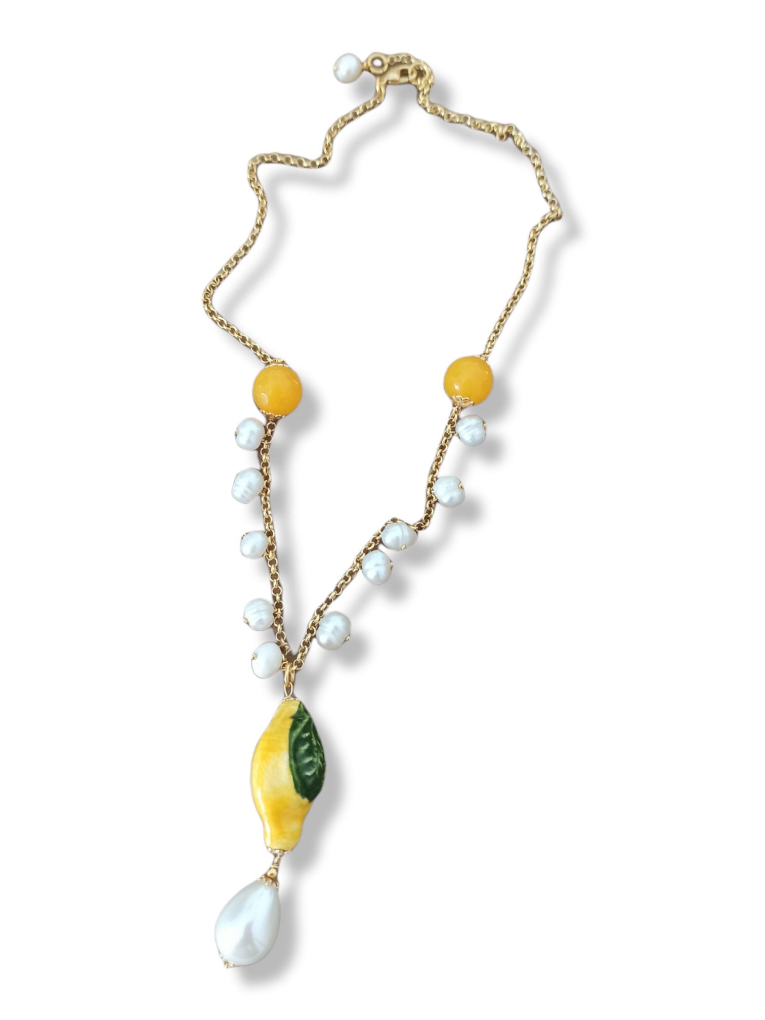 Gold Chain Necklace With Sicily Ceramic Lemon | Etsy