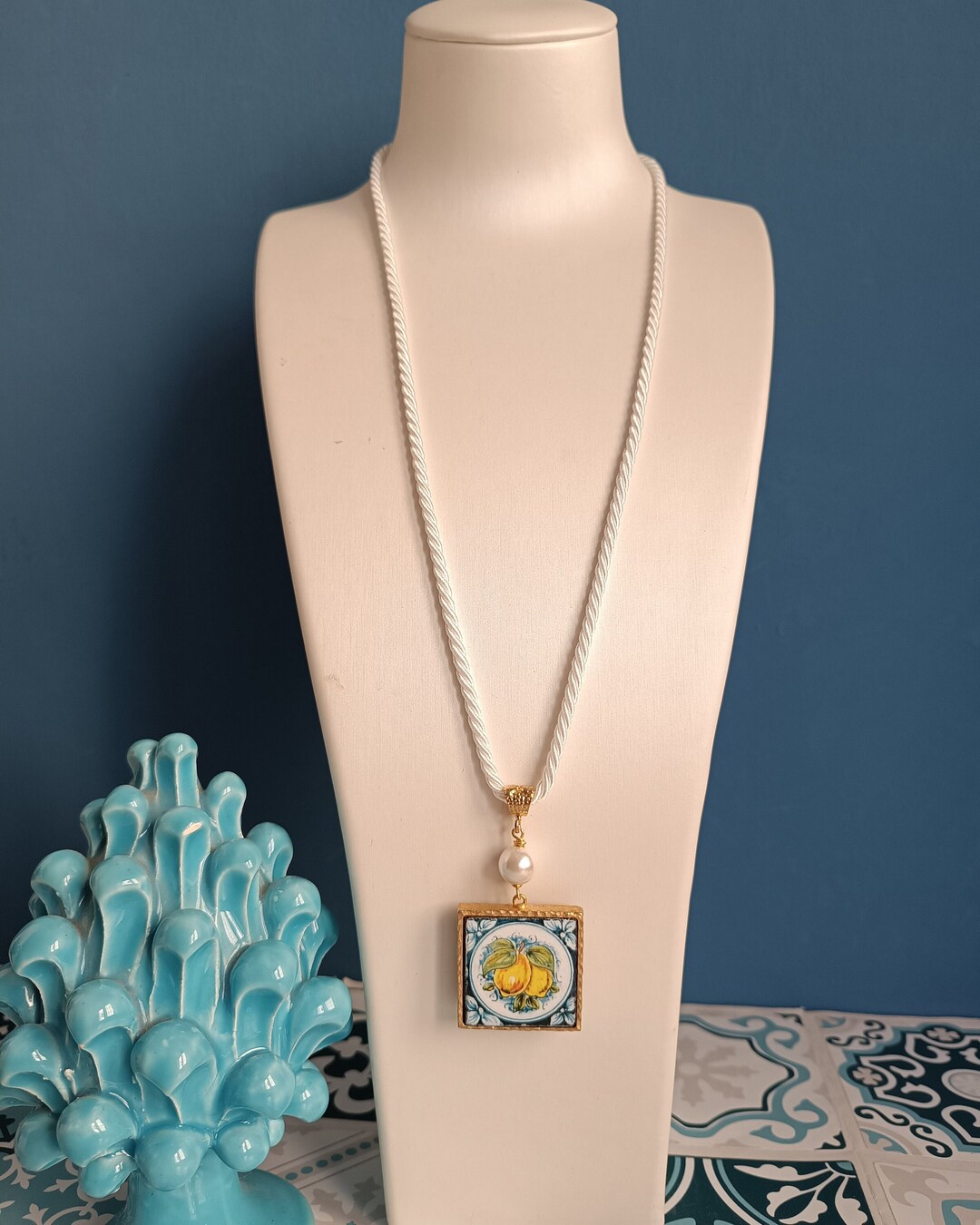 Rope Necklace With Sicily Ceramic Tile - Etsy