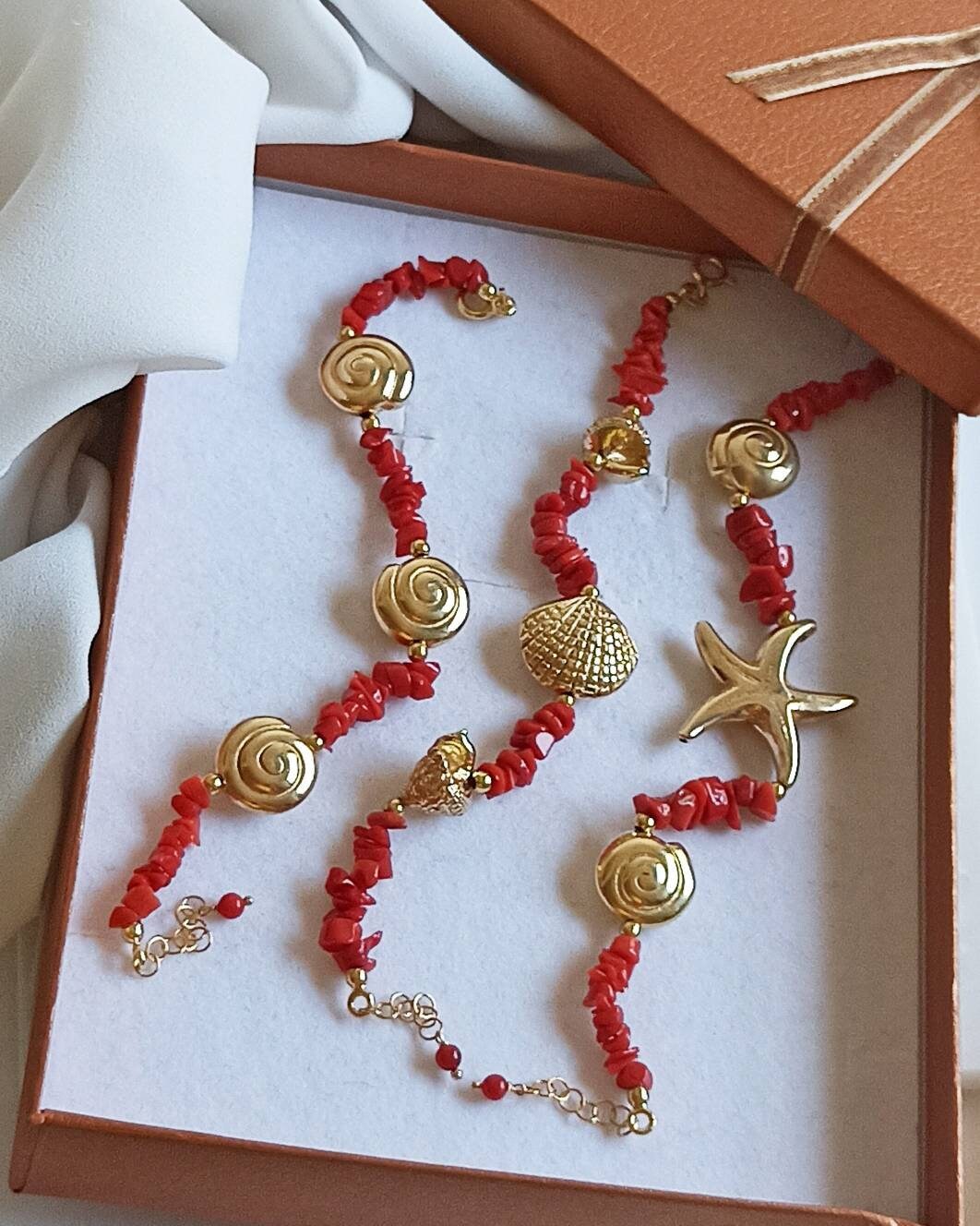 Red Coral Bracelet With Gold Plated 925 Silver Connectors - Etsy