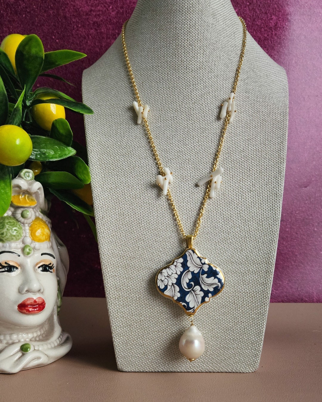 Chain Necklace With Sicily Ceramic Tile - Etsy