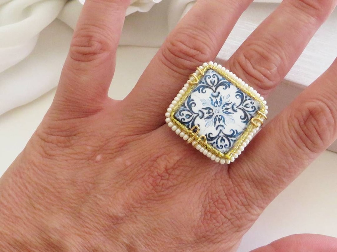 Sicily Ceramic Tile Ring - Etsy