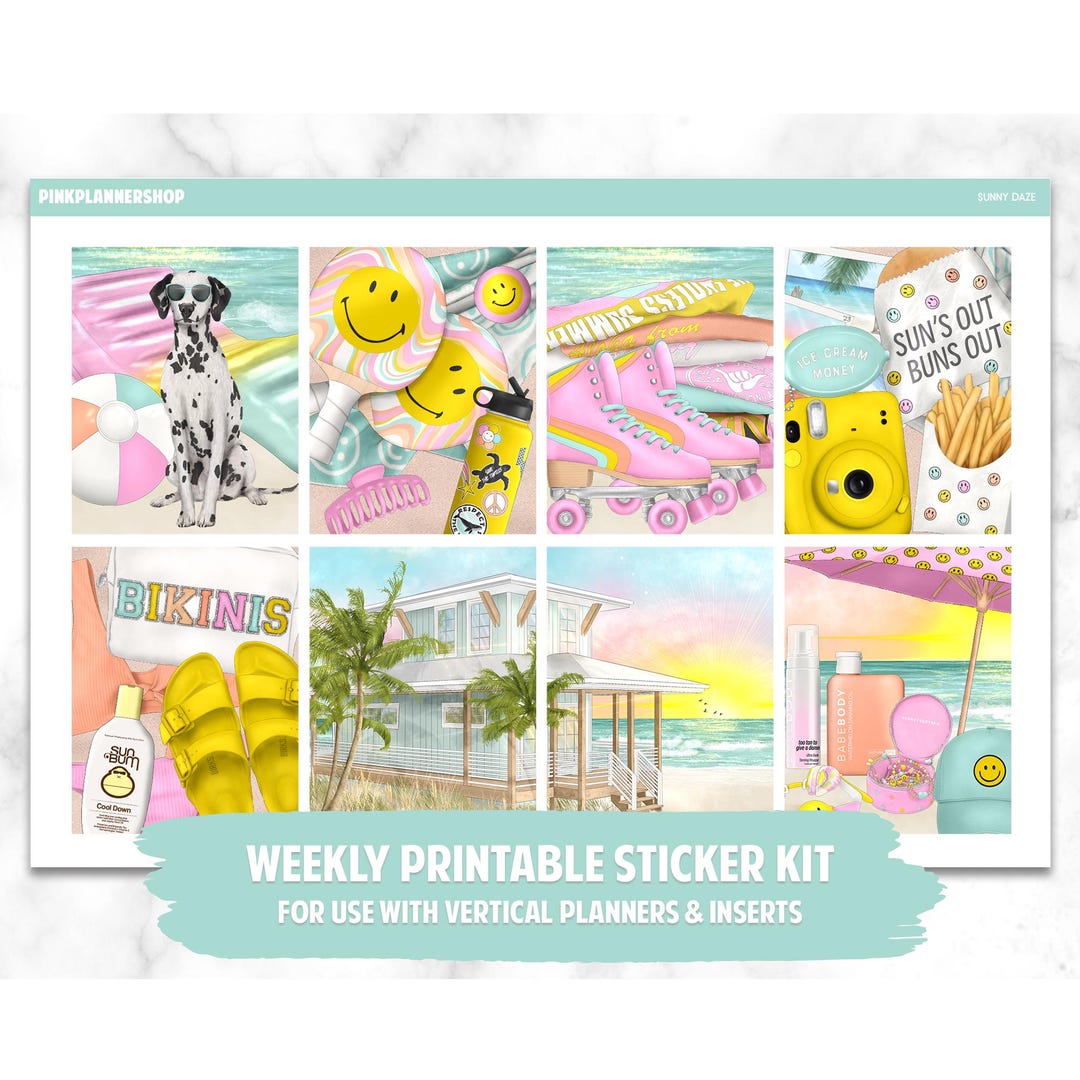 Printable Planner Stickers, Weekly Sticker Kit, Sunny Daze, Erin ...