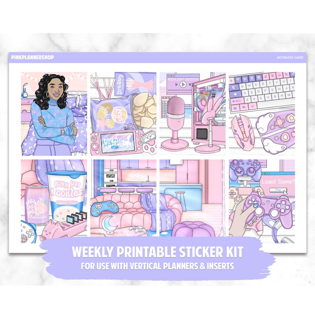 Printable Planner Stickers, Weekly Sticker Kit, Moonlight Gamer, Erin ...