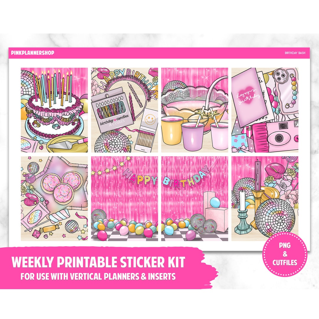 Printable Planner Stickers, Weekly Sticker Kit, Birthday Bash, Erin ...