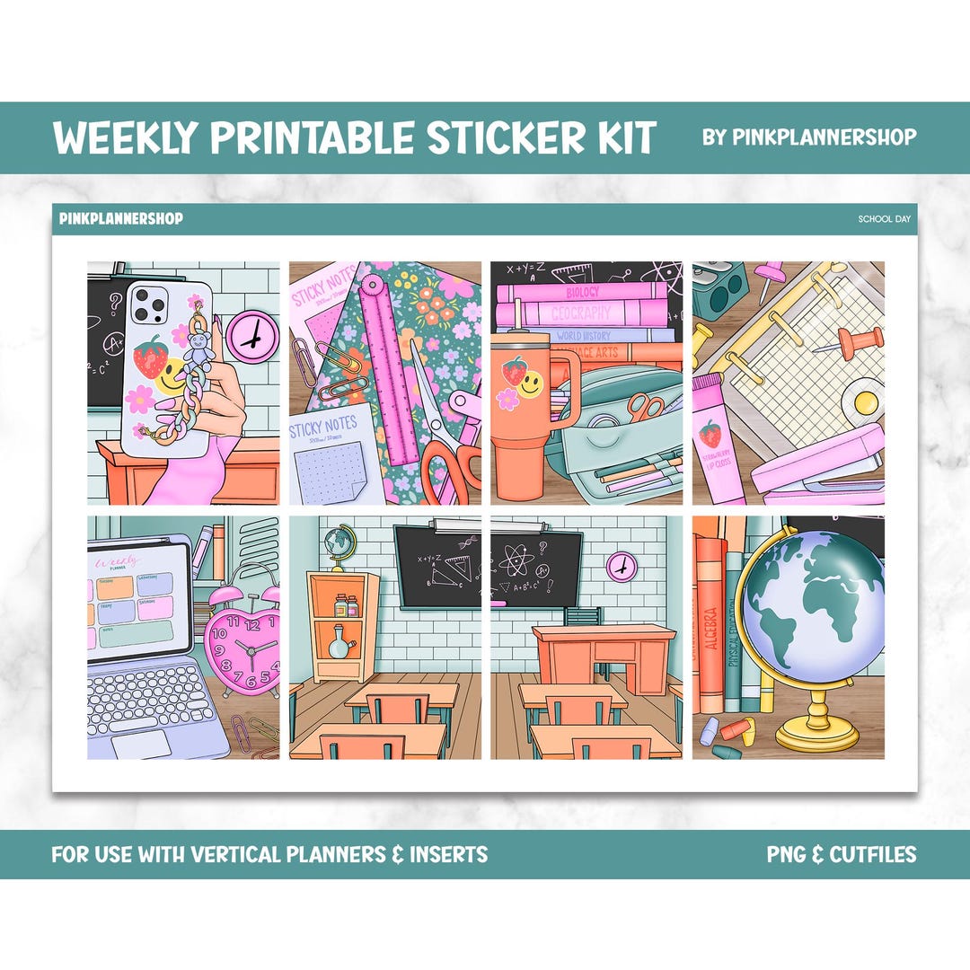 Printable Planner Stickers, School Day, Erin Condren, Sticker Sheets ...