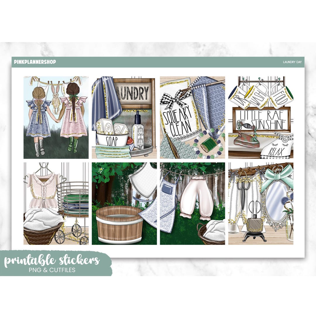 Laundry Day Planner Stickers: Erin Condren Vertical, Cricut PNG ...