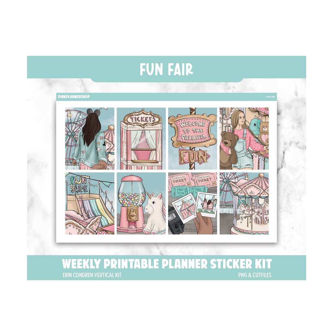 Fun Fair Planner Stickers: Erin Condren Vertical Layout (PNG, Cut Files ...
