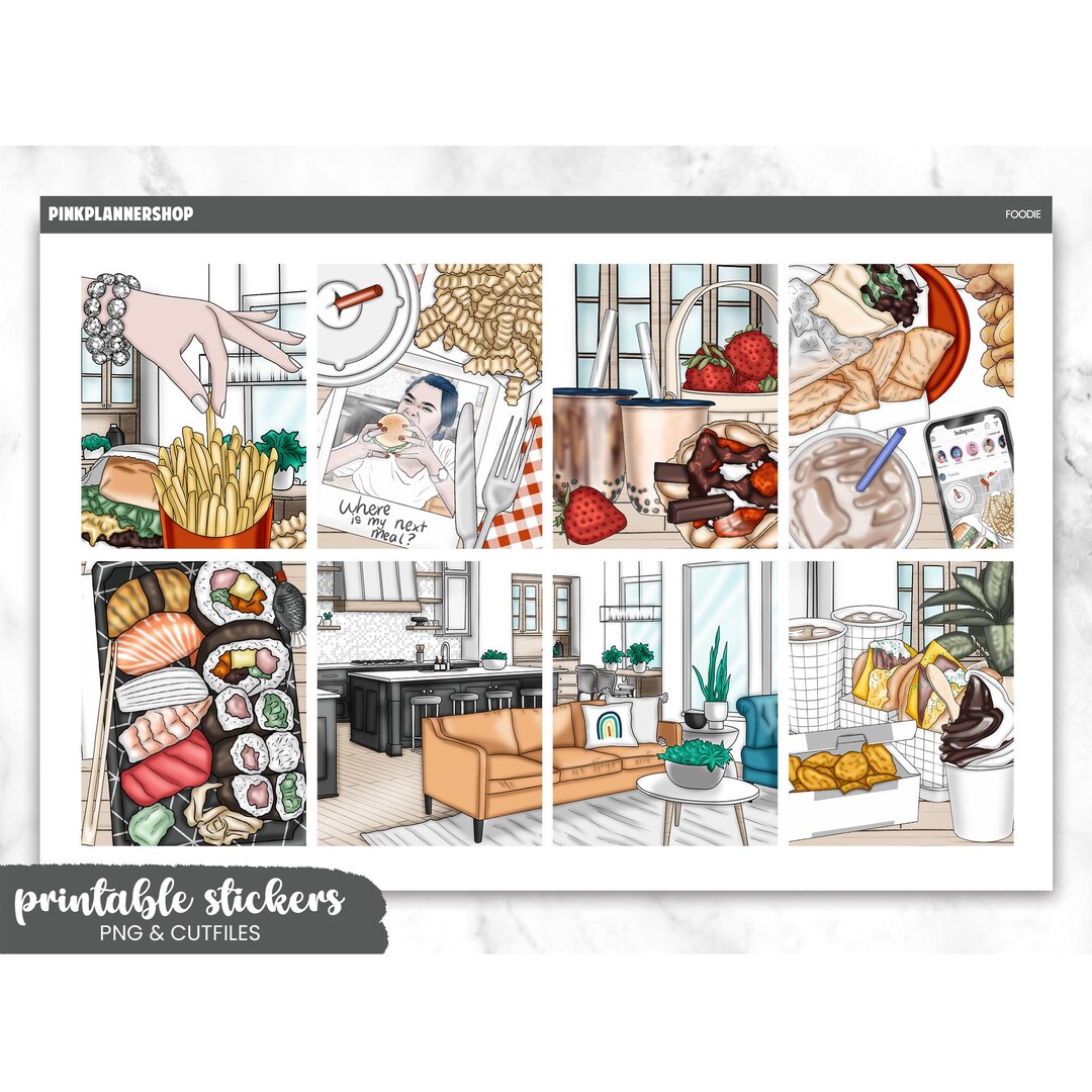 Foodie Planner Stickers: Erin Condren Vertical Layout (PNG, Cut Files ...