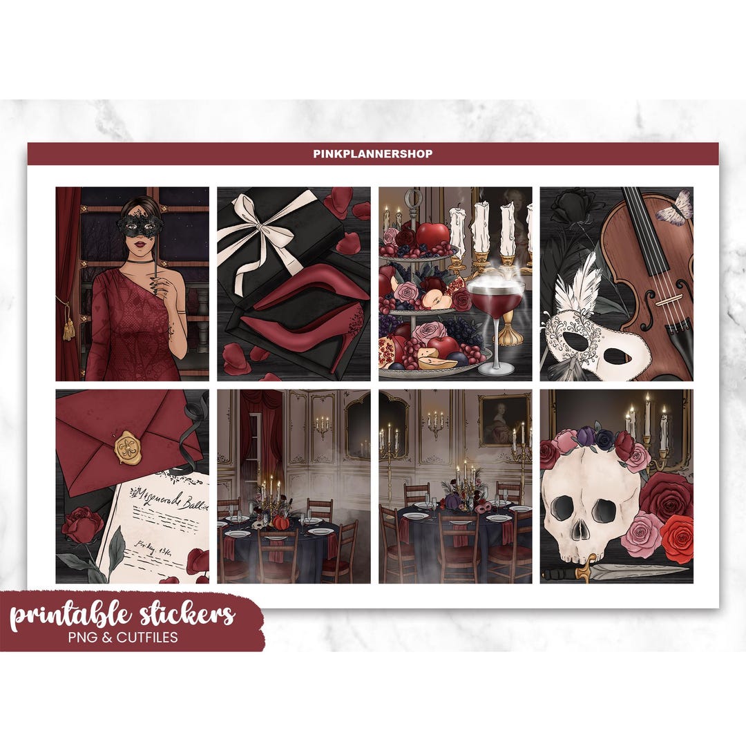 Masquerade Planner Stickers: Erin Condren Vertical, Cricut PNG (digital ...