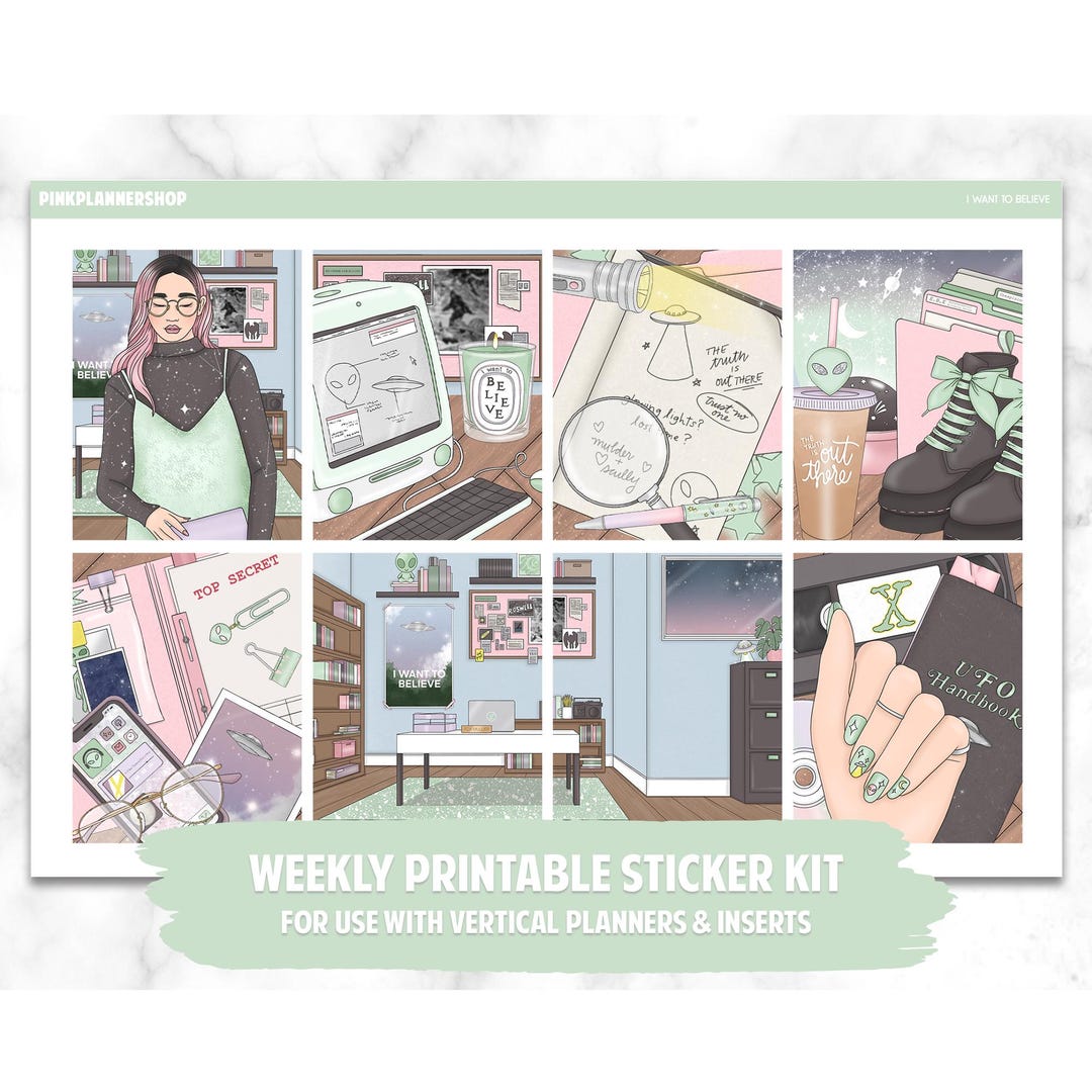 Printable Planner Stickers, Weekly Sticker Kit, I Want to Believe, Erin ...