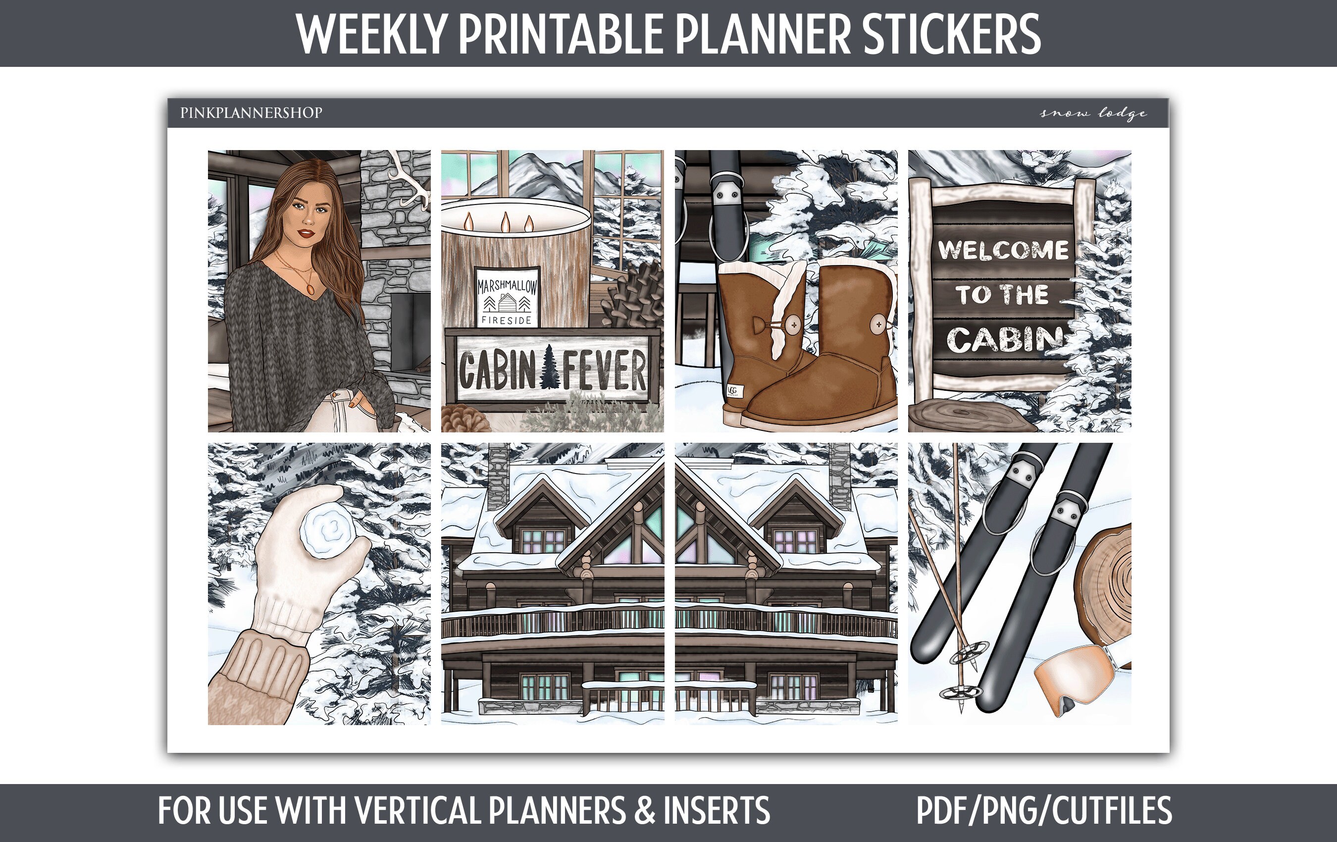 Printable Planner Stickers Snow Lodge Weekly Sticker Kit EC - Etsy