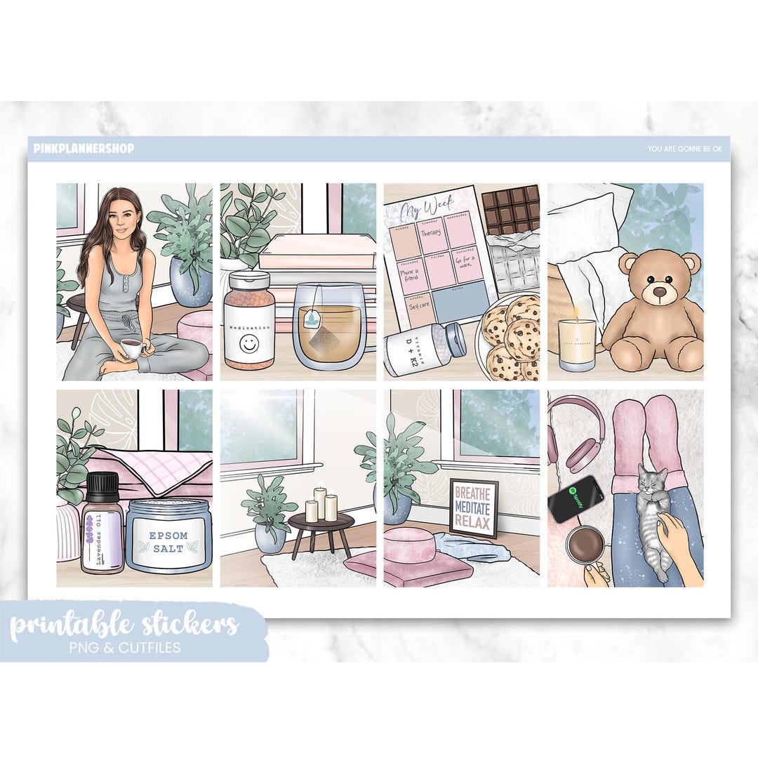 Printable Planner Stickers: Self Care, Erin Condren Vertical Layout ...