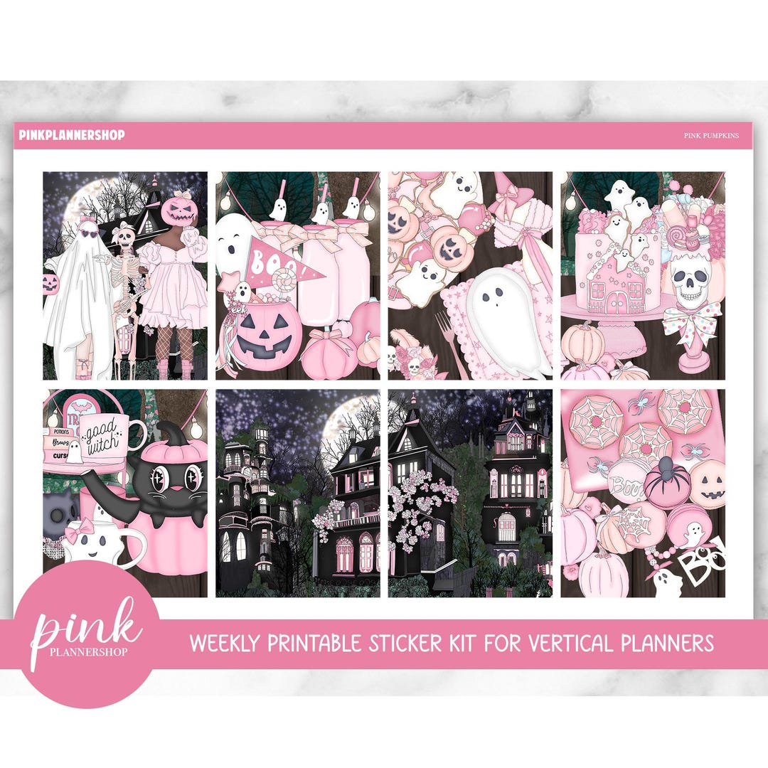 Printable Planner Stickers, Weekly Sticker Kit, Pink Pumpkins, Erin ...