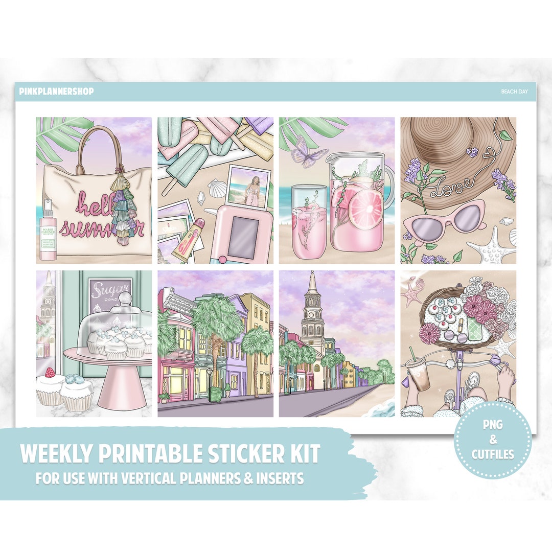 Printable Planner Stickers, Weekly Sticker Kit, Beach Day, Erin Condren ...