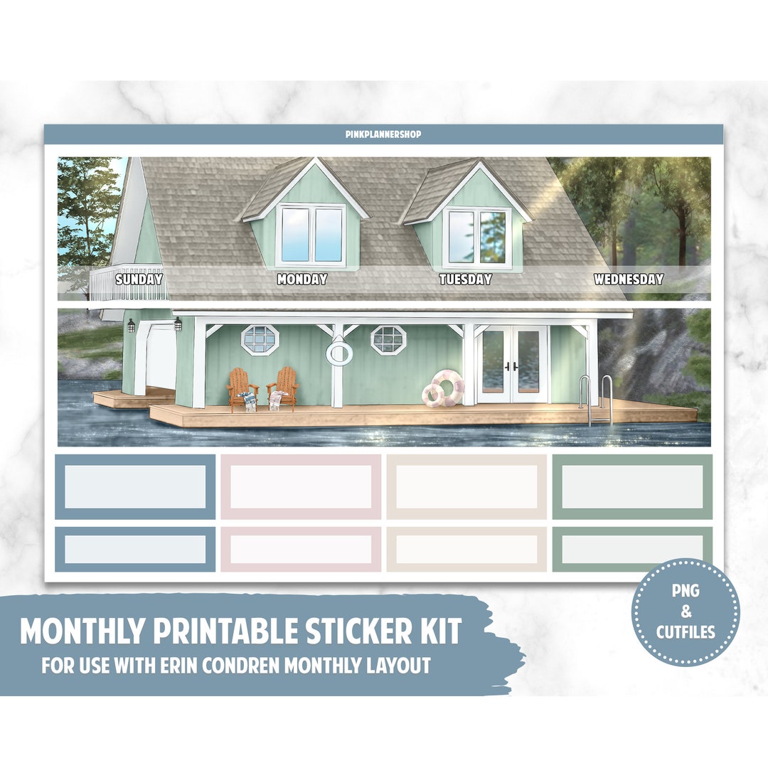 Printable Planner Stickers, Monthly Sticker Kit, Dockside, Erin Condren ...