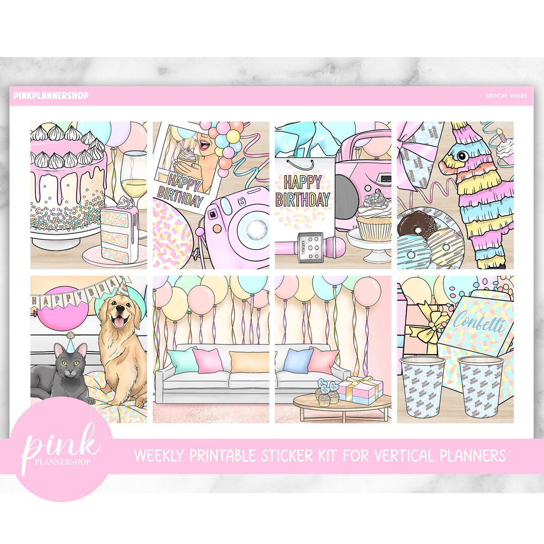 Printable Planner Stickers, Weekly Sticker Kit, Birthday Wishes, Erin ...