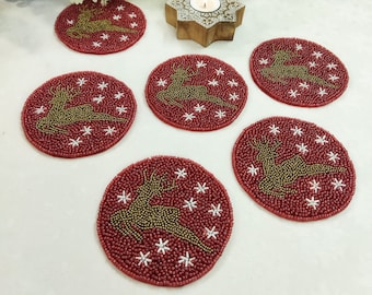 Handmade Blue-gold Moon and Stars Beaded Coasters Set of 6 - Etsy