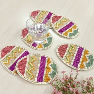 Oval Shaped Handmade Beaded Easter Egg Coasters - Set of 6 - Etsy