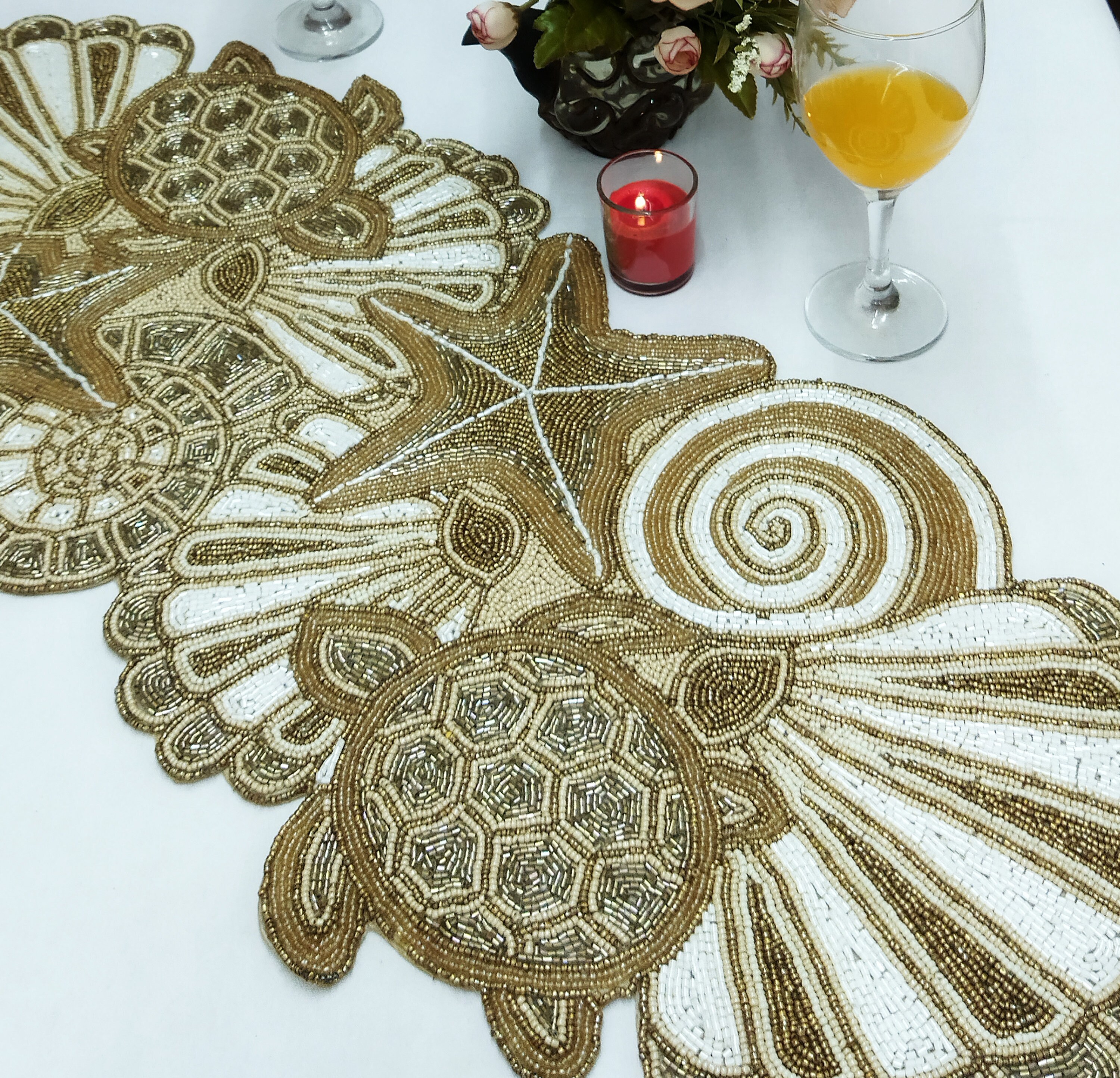 Handmade Gold Turtle & Shell Beaded Runner - Etsy