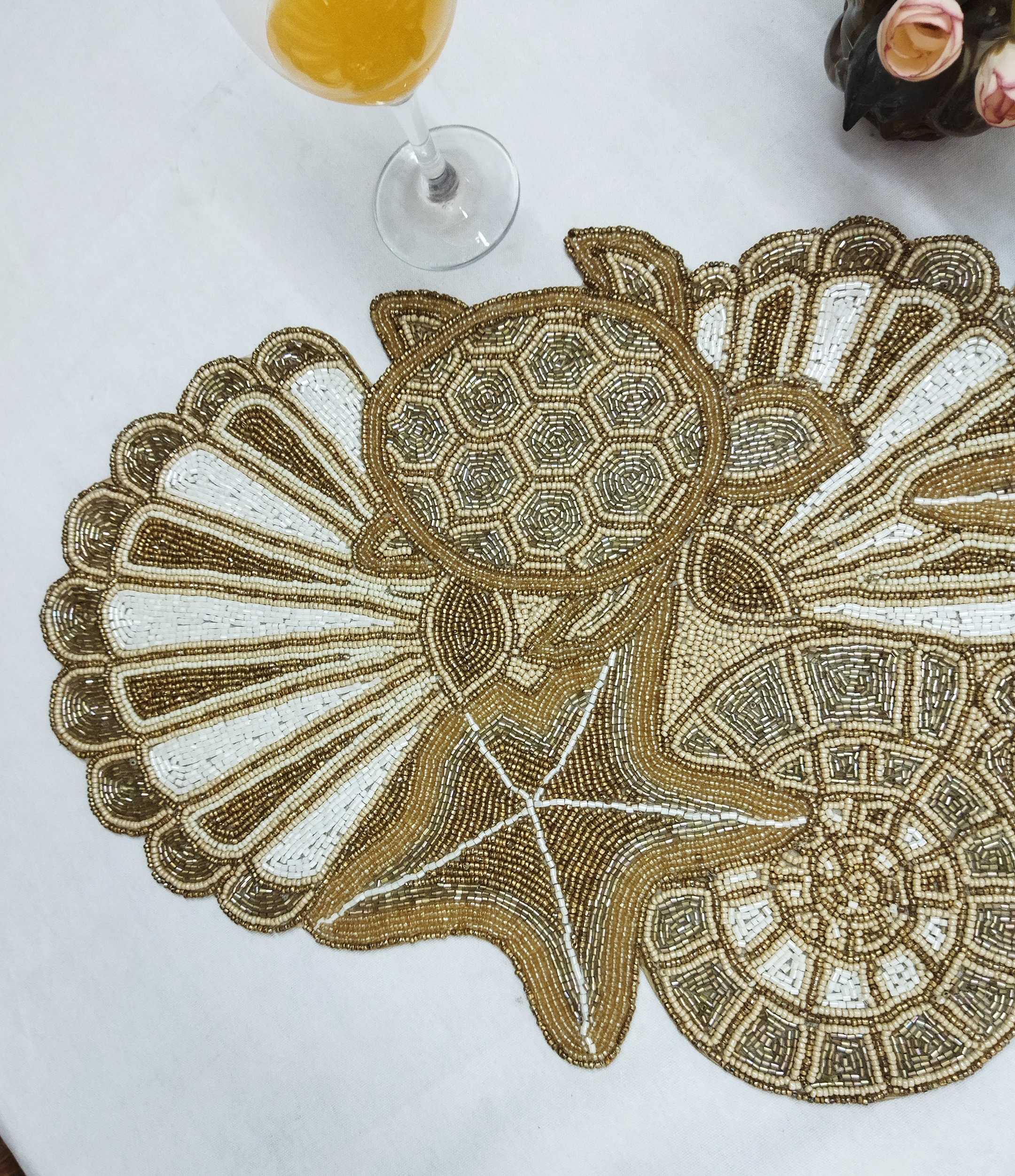 Handmade Gold Turtle & Shell Beaded Runner - Etsy