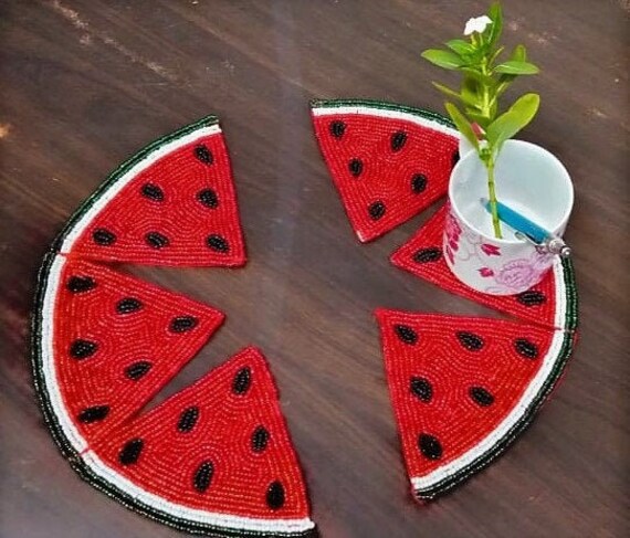 Handmade Water Melon Beaded Coasters Set of 6 - Etsy