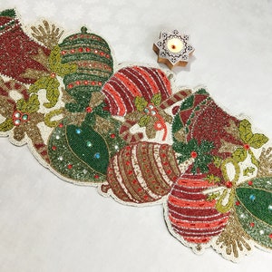 Handmade Christmas Beaded Table Runner, Holiday Table Decor - Etsy