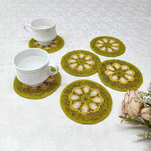 Handmade Lemon Beaded Coaster Set of 6 - Etsy