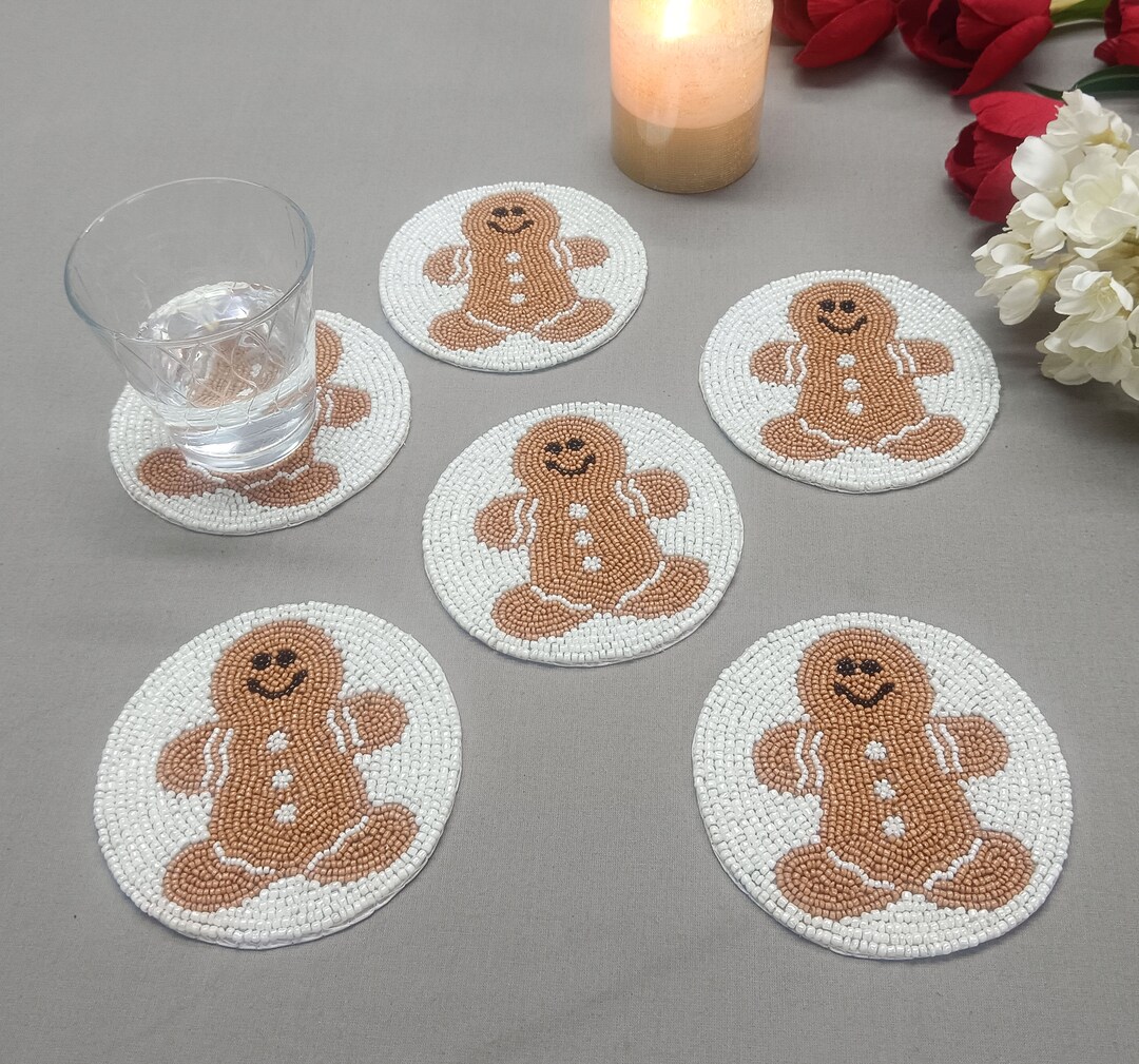 Set of 6 Handmade Beaded Gingerbread Man Coasters - Etsy