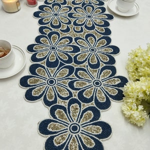 Handmade Gold Flower Beaded Table Runner. Matching Placemats Also ...