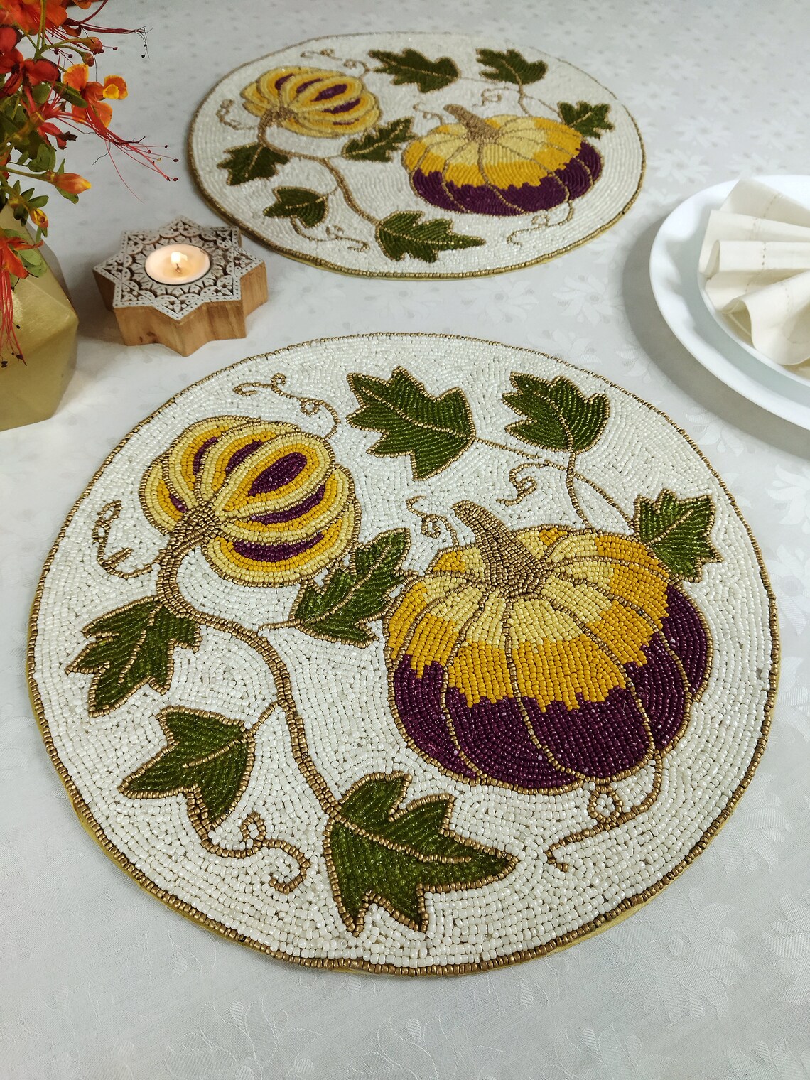 Handmade Pumpkins Beaded Round Placemat - Etsy