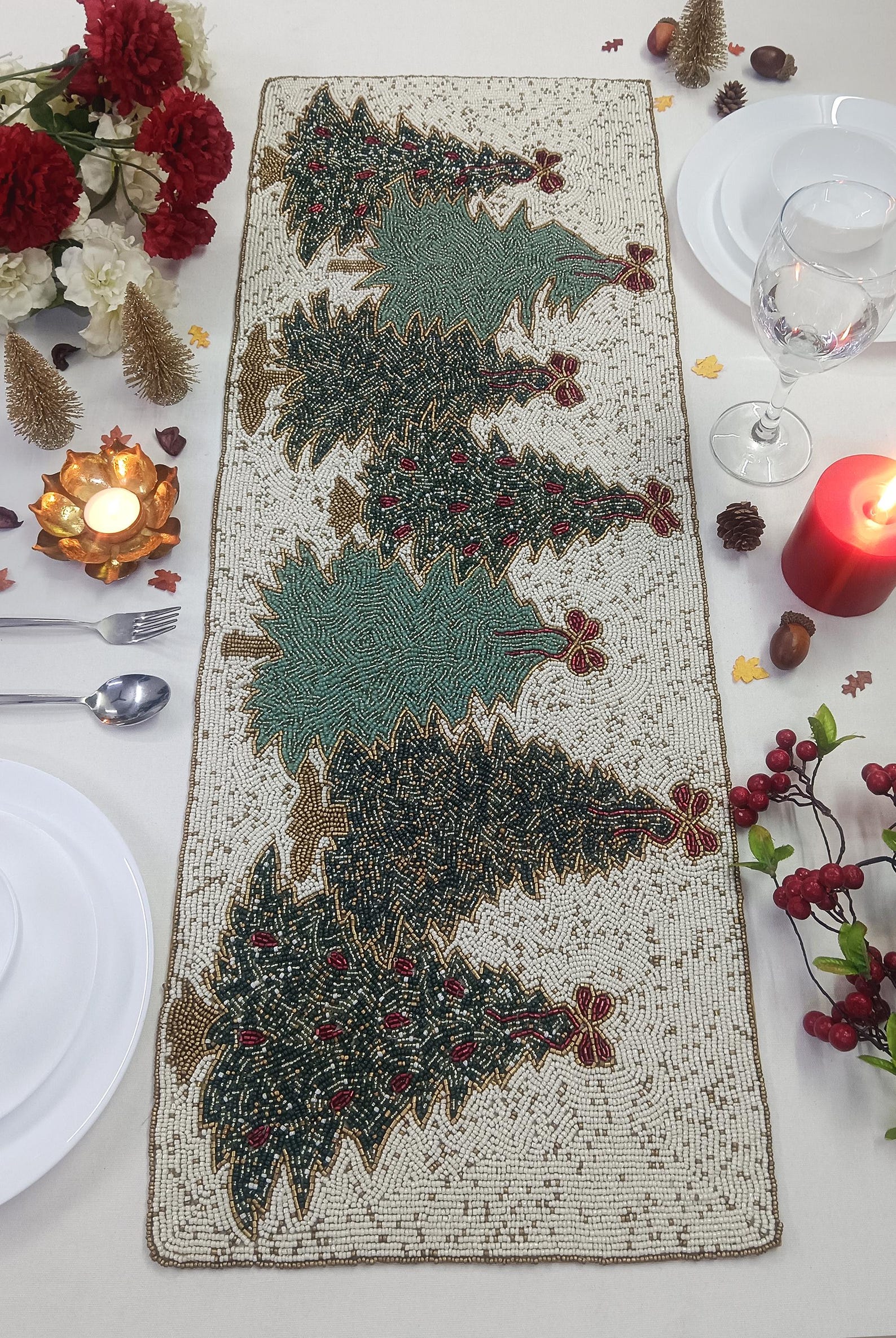 Handmade Beaded Christmas Trees Table Runner - Etsy