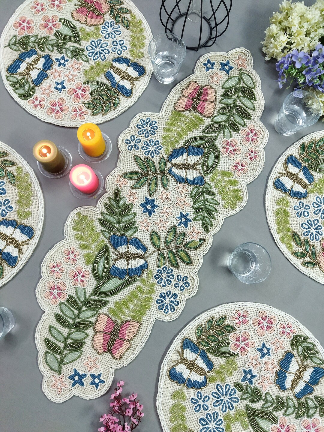 Butterflies and Leaves Handmade Beaded Table Runner - Etsy