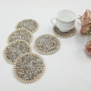 Handmade Off-white and Gold Round Beaded Coasters - Set of 6 - Etsy