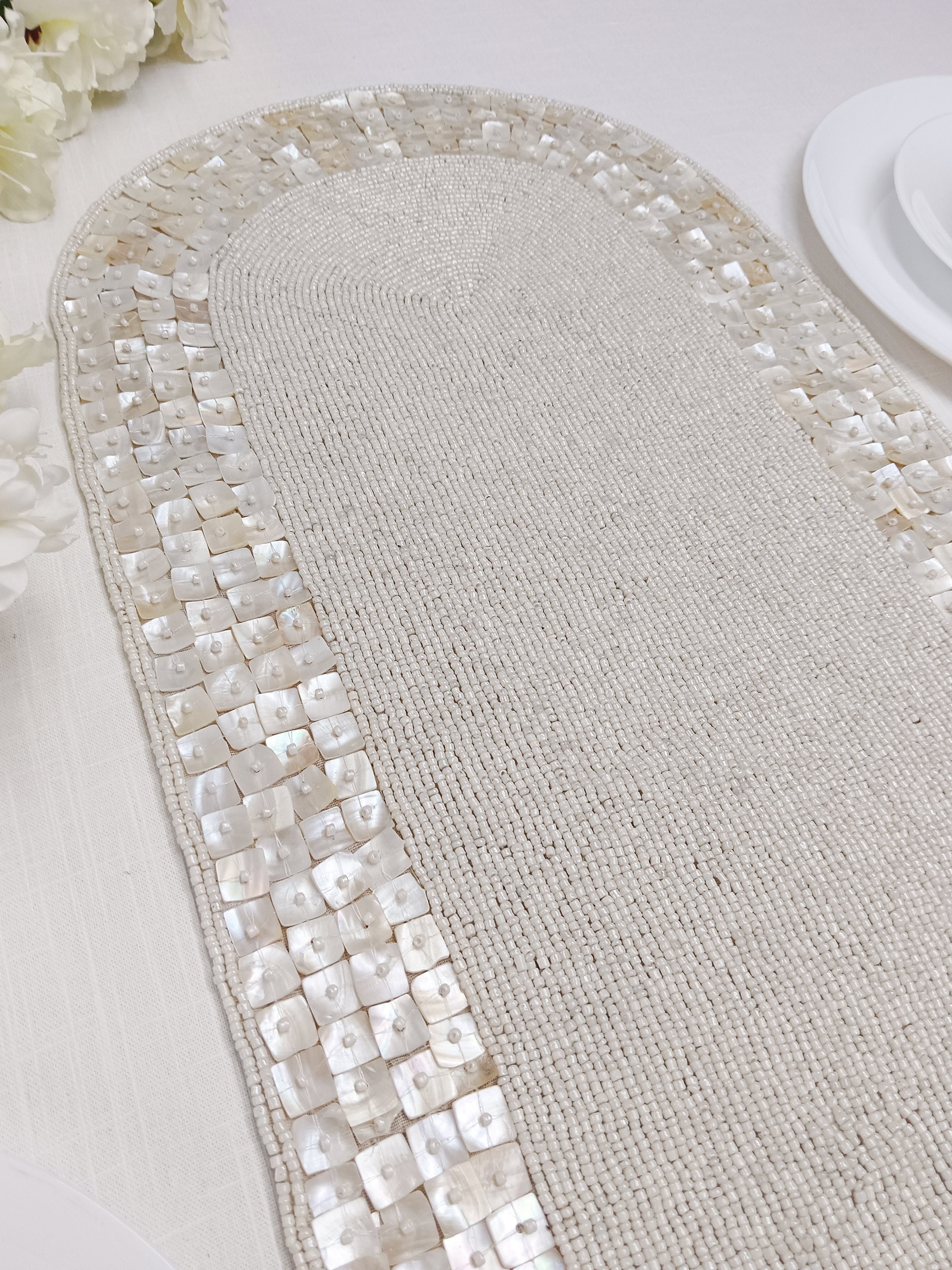 Handmade Mother of Pearls Beaded Table Runner. Matching Placemats Are ...