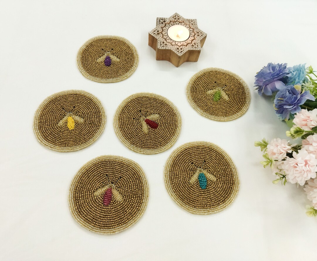 Handmade Honey Bee Beaded Coasters - Set of 6 - Etsy