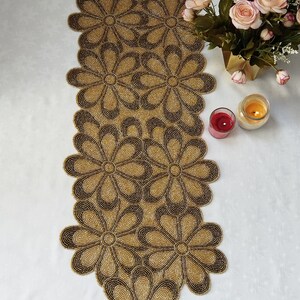 Handmade Gold Flower Beaded Table Runner. Matching Placemats Also ...