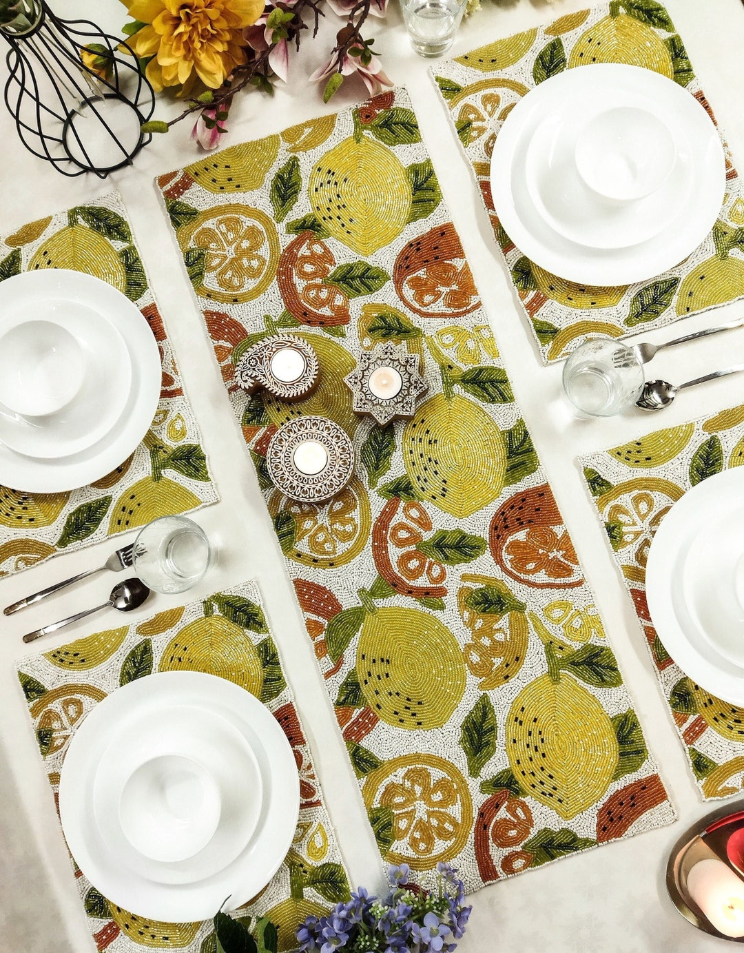 Handmade Lemons Beaded Runner.matching Placemats Also Available - Etsy
