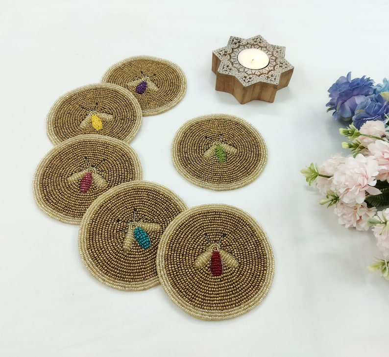 Handmade Honey Bee Beaded Coasters - Set of 6 - Etsy