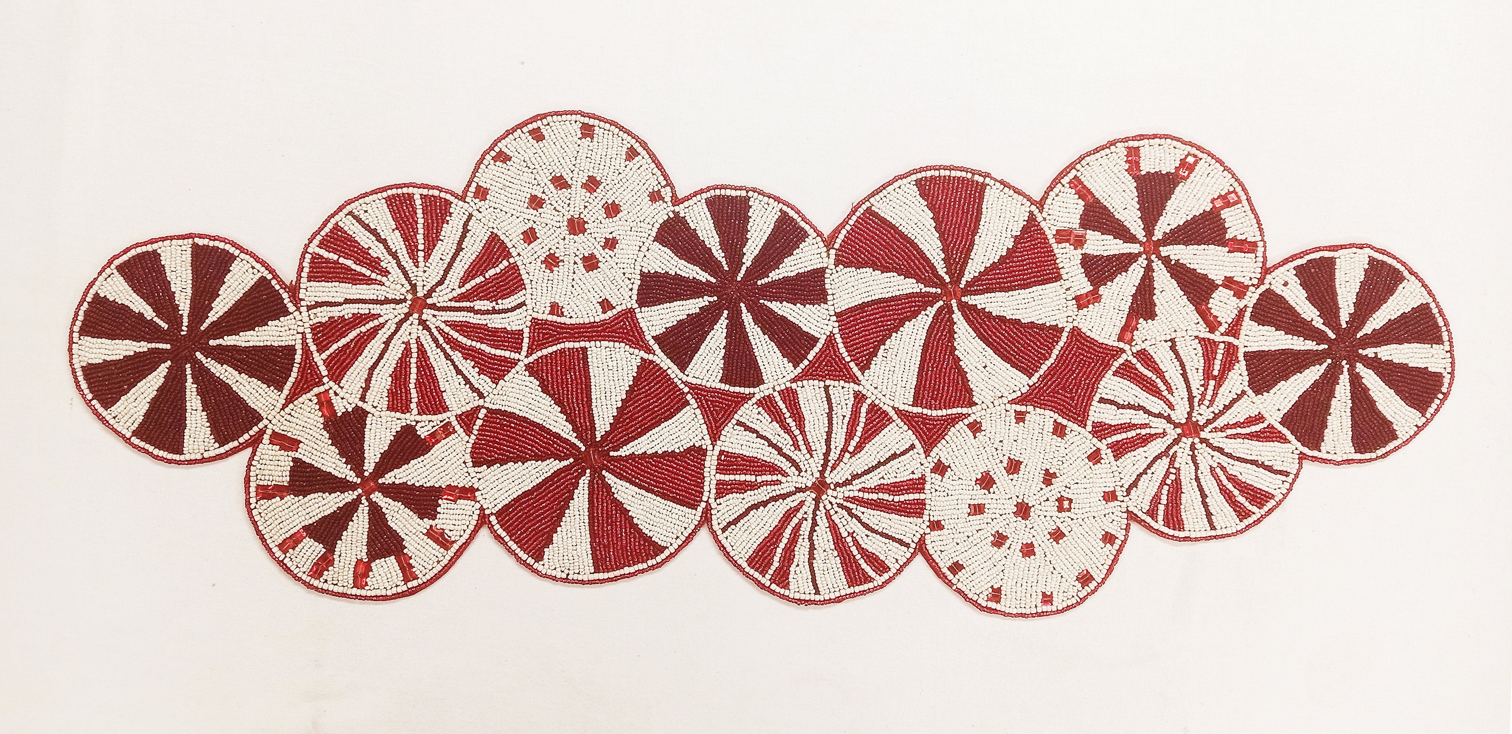 Red and White Pinwheel Circles Handmade Beaded Runner | Etsy