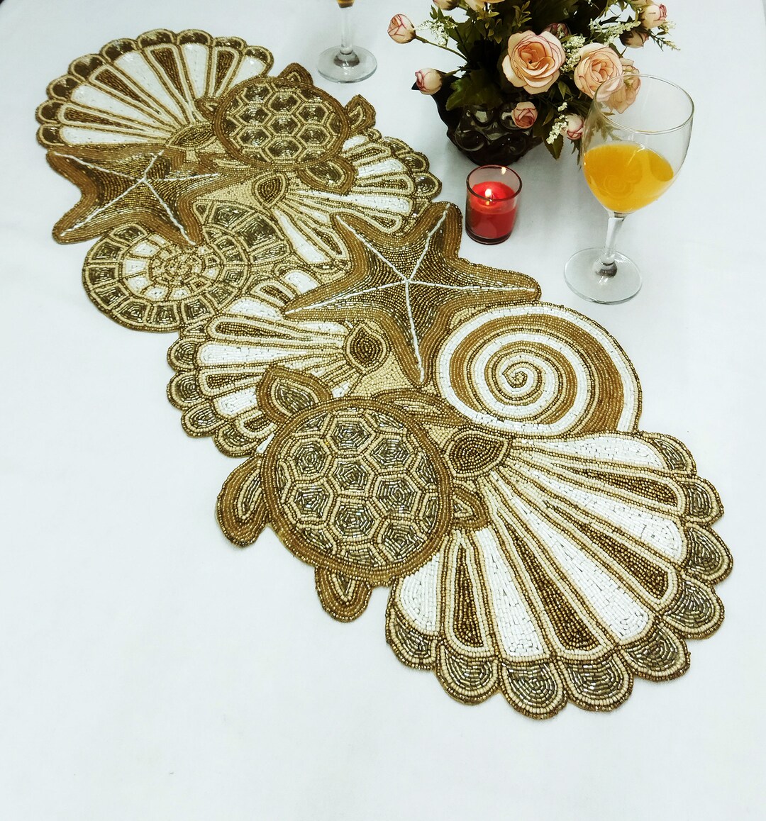 Handmade Gold Turtle & Shell Beaded Runner - Etsy