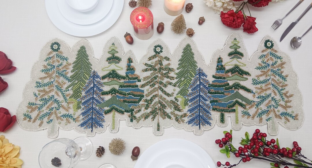 Handmade Beaded Christmas Trees Table Runner - Etsy