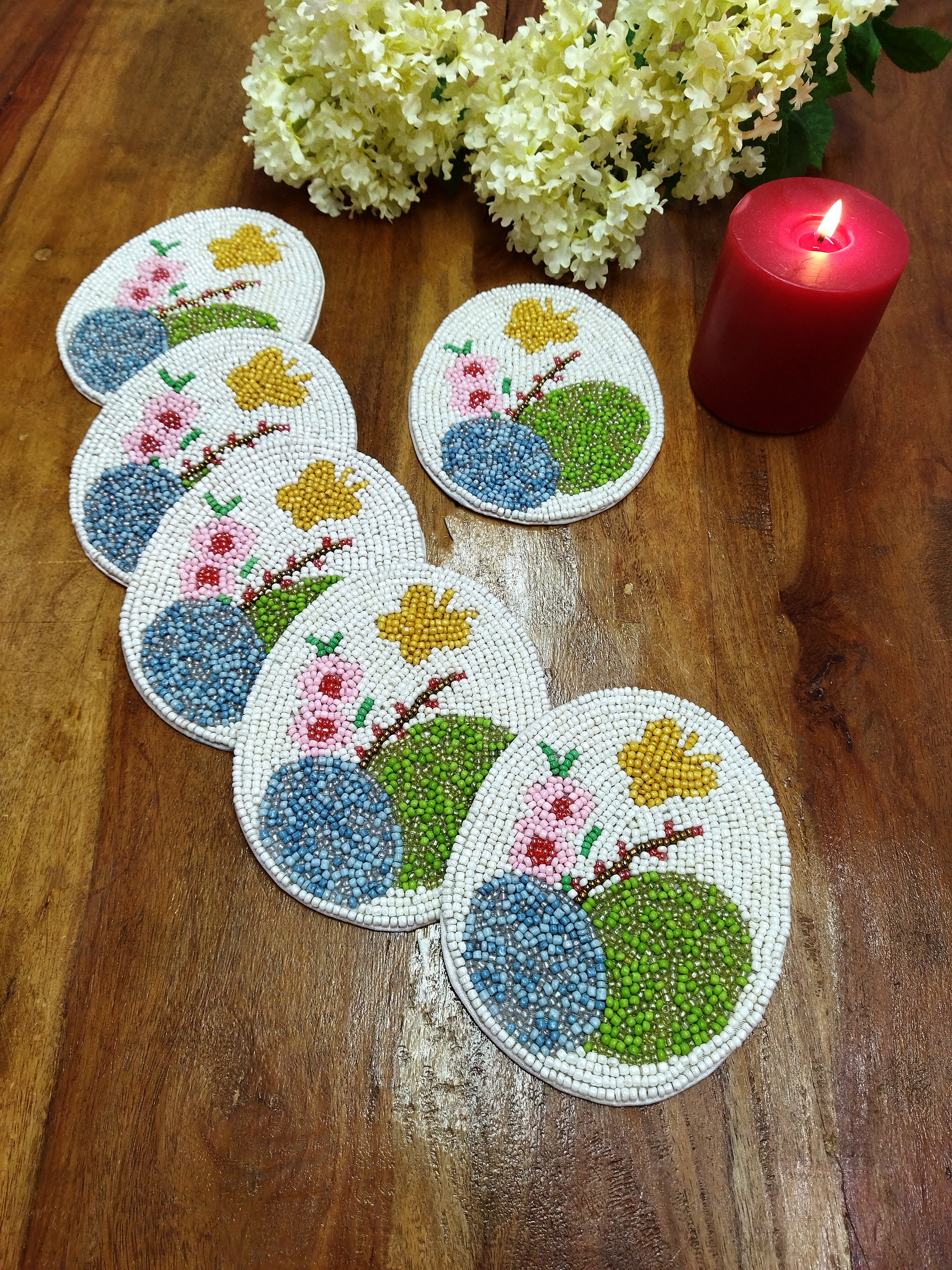 Handmade Egg Shaped Oval Beaded Coaster Set of 6 - Etsy